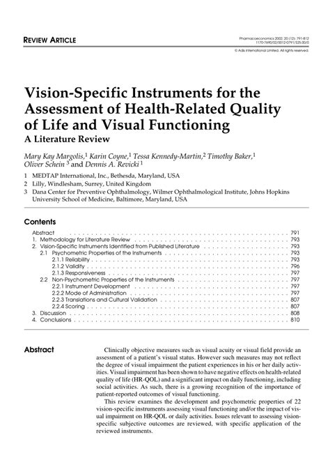 Pdf Vision Specific Instruments For The Assessment Of Health Related Quality Of Life And