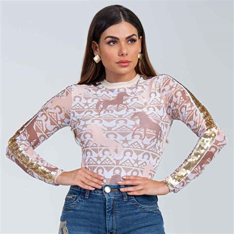 Body Tule Horses Off C Aplique Paetê Buphallos Jeans