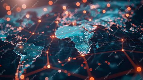 Digital Global Network Map With Glowing Nodes And Connections Representing Communication And