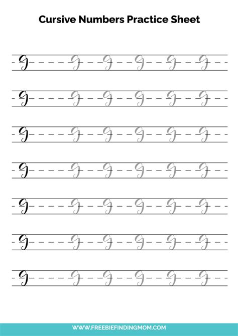 Free Printable Number Writing Worksheets Cursive Number 9