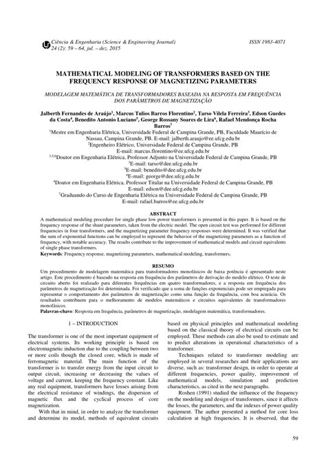Pdf Mathematical Modeling Of Transformers Based On The Frequency Response Of Magnetizing