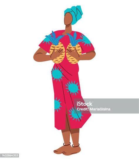 파인애플 과일을 가진 아프리카 농부 여성 고립 된 평면 만화 벡터 일러스트레이션 과일에 대한 스톡 벡터 아트 및 기타 이미지 과일 국가 관광명소 나이지리아 Istock