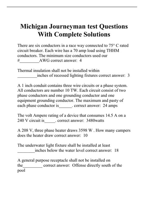 Michigan Journeyman Test Questions With Complete Solutions Master
