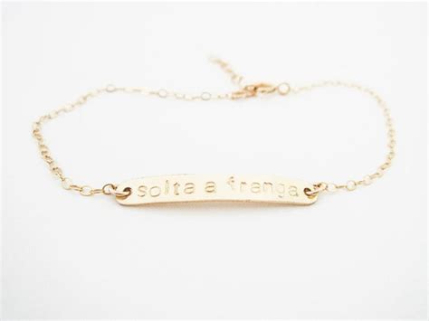 Bracelet Custom Gold Bar Bracelet Name Id Tag Phrase Etsy