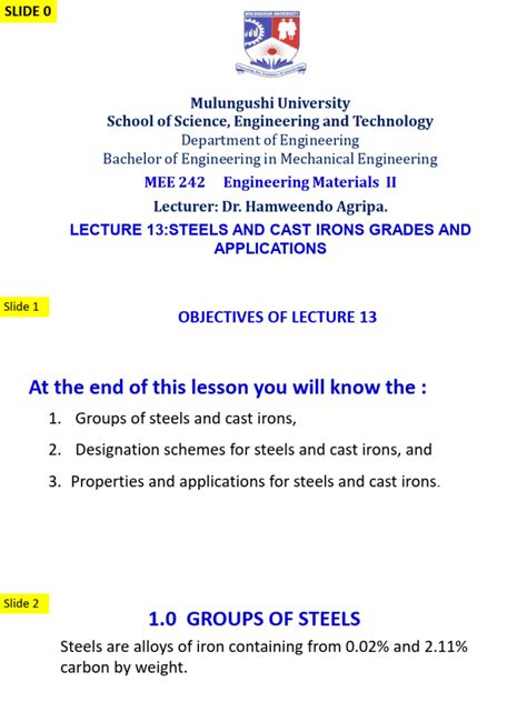 Lecture 13 Mee 242 Eng Materials Steels And Cast Irons Grades 2 Pdf