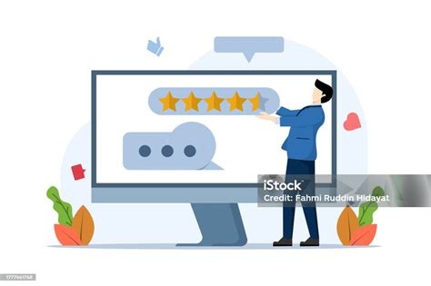 앱 평가 개념 별 5개 피드백을 주는 사람 캐릭터 고객 리뷰 좋은 요금과 나쁜 요금과 텍스트로 별표 표시된 리뷰 기술 고객 만족