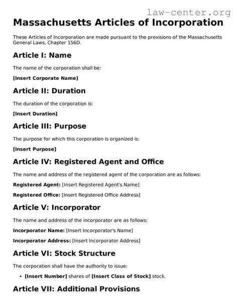 Free Massachusetts Articles Of Incorporation Forms ᐈ Printable Template