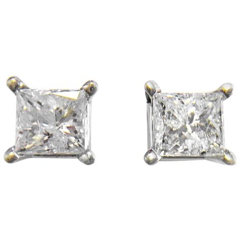 White Gold Princess Cut Diamond 806ctw Stud Earrings For Sale At 1stdibs