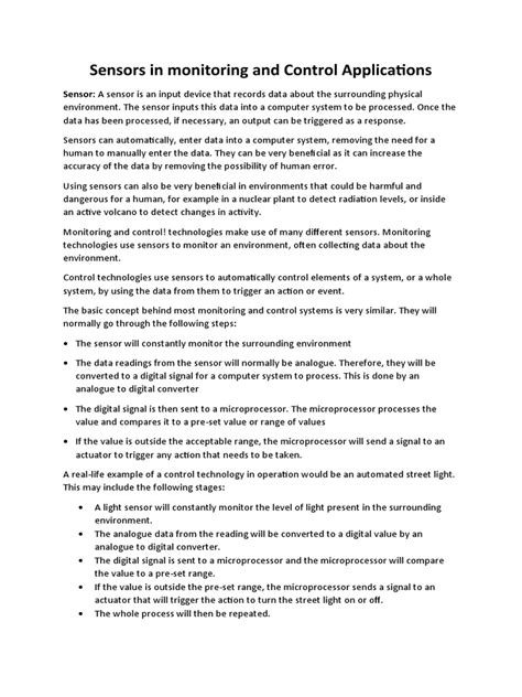 Sensors In Monitoring And Control Applications Pdf Sensor Control System