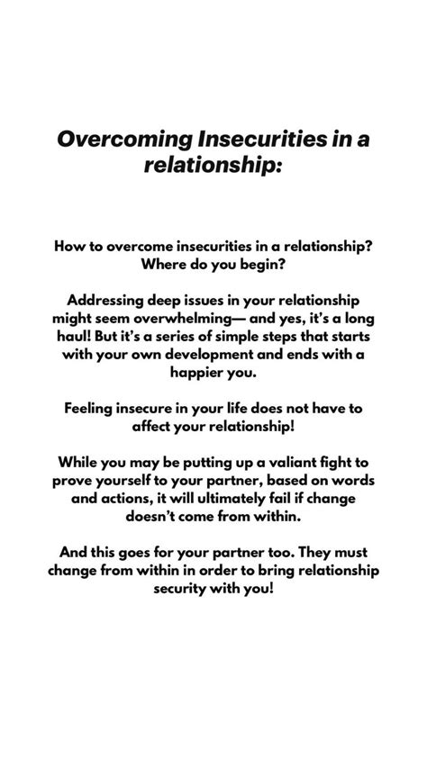 Overcoming Insecurities In A Relationship Overcoming Insecurity