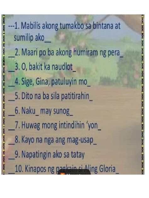 Lagyan Ng Tamang Bantas Quiz Uri Ng Pangungusap Pdf