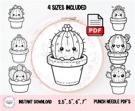 Cactus Punch Needle Pdf Pattern For Beginners In 4 Sizes Instant