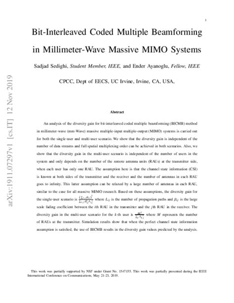 Pdf Bit Interleaved Coded Multiple Beamforming In Millimeter Wave