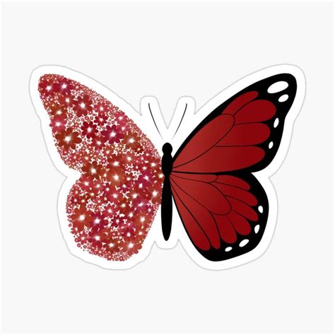 Blooming Red Butterfly Sticker By Mia Alice85