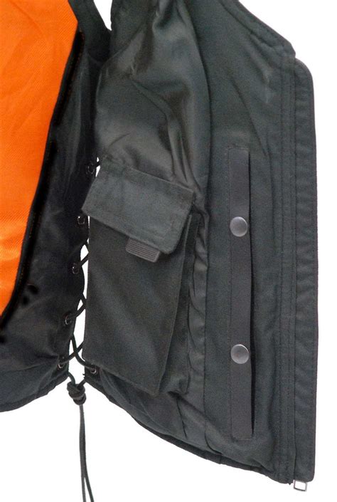 Black Womens Concealed Pockets Side Lace Leather Zip Vest Vl4531glk