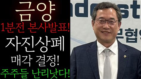 🔵 금양 긴급 1분전 충격발표 자진상폐 매각결정 공시 류광지회장 죄송합니다 소문이 진짜였네요 주주들 난리낫다 무조건 이렇게 대응 금양목표가 금양주식전망