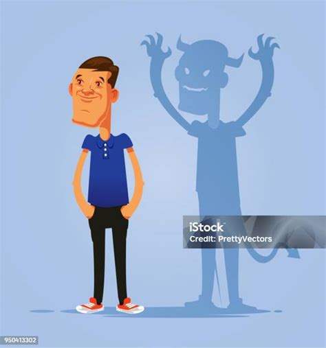 악마의 그림자와 함께 위장 좋은 사람 두 배 얼굴 Pretender 가짜 남자 캐릭터를 미소 위 성격 개념입니다 평면 벡터 만화