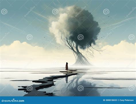 Solitude In Nature A Lone Figure Amidst A Majestic Landscape Stock