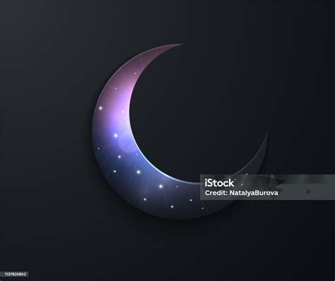 반달과 신비한 밤 하늘 배경입니다 달빛 밤 이슬람 초승달의 종이 그래픽입니다 이슬람 장식입니다 라마단 카림 초승달 별이 빛나는
