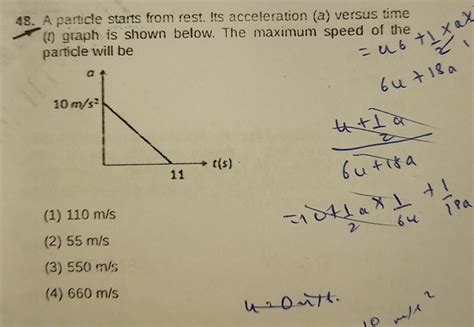 48 a particle starts from rest its acceleration a versus time t gra