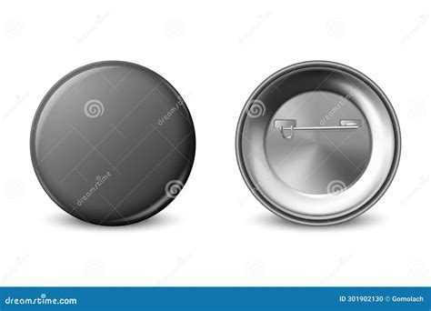 Vector 3d Realistic Blank Black Round Button Badge Set Closeup Isolated