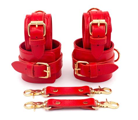 Leather Red And Black Wrist Ankle Cuffs Bdsm Bondage Restraints Etsy