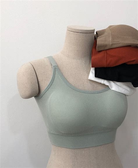 4계절 노와이어 골지 브라 탑 5c 브라캡 브라렛 끈조절 캡내장 브라탑