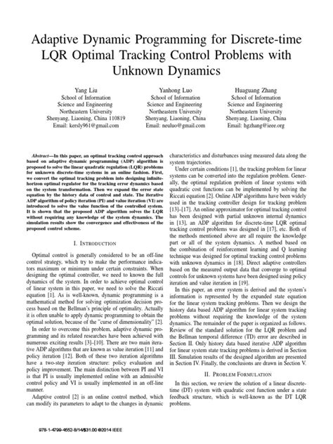 Adaptive Dp For Discrete Time Lqr Optimal Tracking Control Problems With Unknown Dynamics Pdf