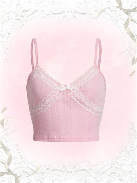 Contrast Lace Bow Decor Cami Top Lace Bows Cami Tops Lace