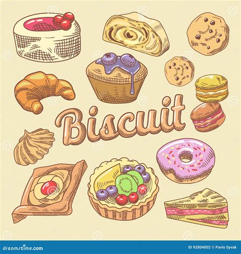 Sweet Food Hand Drawn Doodle With Cupcake Croissant And Macaroon