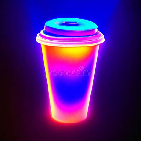 Disposable Coffee Cup with Neon Light. 3d Illustration Stock ...
