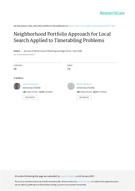 Pdf Neighborhood Portfolio Approach For Local Search Applied To Timetabling Problems Luca Di