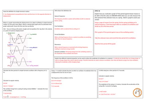 Edexcel A Level Physics Topic 13 Oscillations Revision Mat Teaching Resources