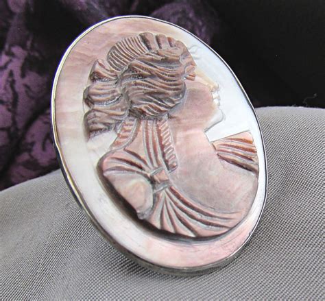 Carved Mop Shell Cameo Sterling Frame Real Vintage Babe