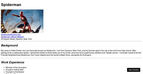 Spiderman Project Codesandbox