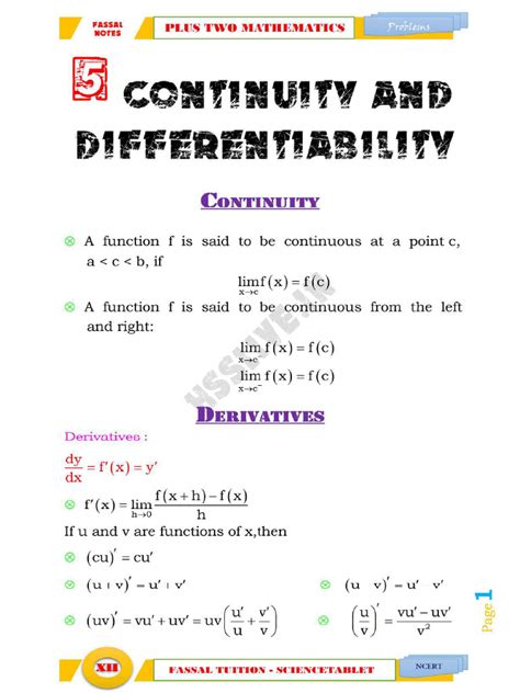 Hsslive 12 M P Chapter 05 Continuity And Derivatives Pdf