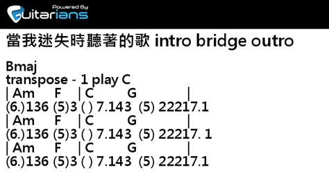 陳蕾 當我迷失時聽著的歌 Intro Bridge Outro 結他譜 Chord譜 吉他譜 曲 陳蕾 詞 陳蕾