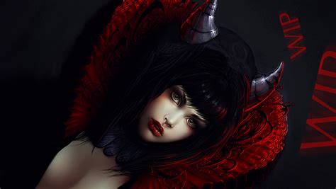 4322x2572 Art Black Dark Demon Fantasy Gelinas Girl Gothic