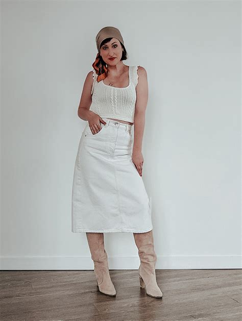 4 Ways To Style A White Denim Midi Skirt · The Relm And Co