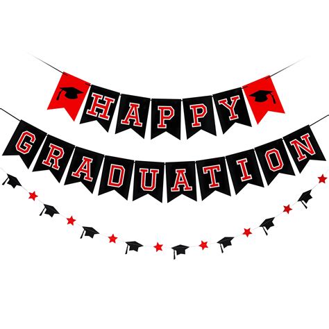 Red And Black Happy Graduation Banner Happy Graduation Decorations Red