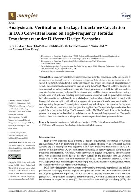 Pdf Analysis And Verification Of Leakage Inductance Calculation In Dab Converters Based On