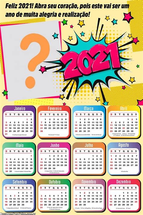 Calendário 2021 Moldura Ano Novo Montagem Colagem De Foto