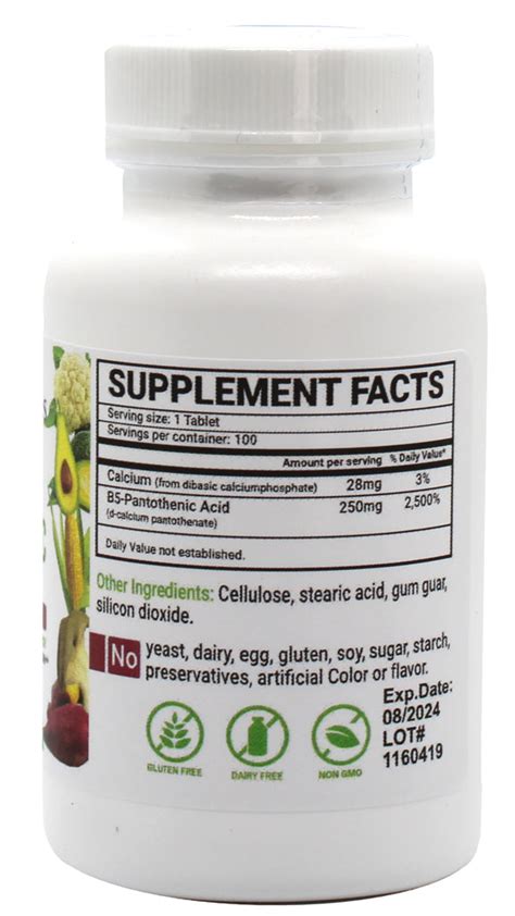 Shop Vitamin B5 Pantothenic Acid 250mg 500 Tablets By Peters Choice