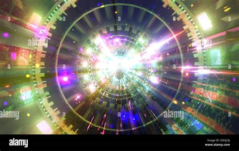 Flying Backwards Through Space Tunnel Corridor 3d Illustration