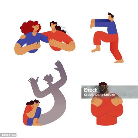 정신 장애 만화 모음 공감 몽유병 두려움 자기애 현대 평면 벡터 일러스트 레이 션 걱정하는에 대한 스톡 벡터 아트 및 기타