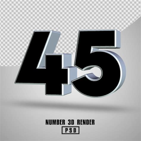 Premium Psd 3d Render Number 45 Black Silver Color