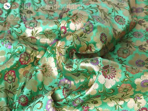Sea Green Silk Brocade Fabric By The Yard Banarasi Indian Bridal