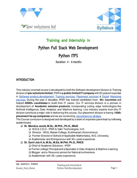 training internship in py web development 2 ipsr soluti on s limited