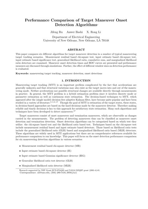 Pdf Performance Comparison Of Target Maneuver Onset Detection Algorithms