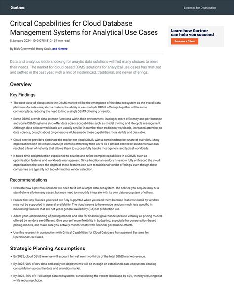 2024 Gartner® Critical Capabilities For Cloud Database Management